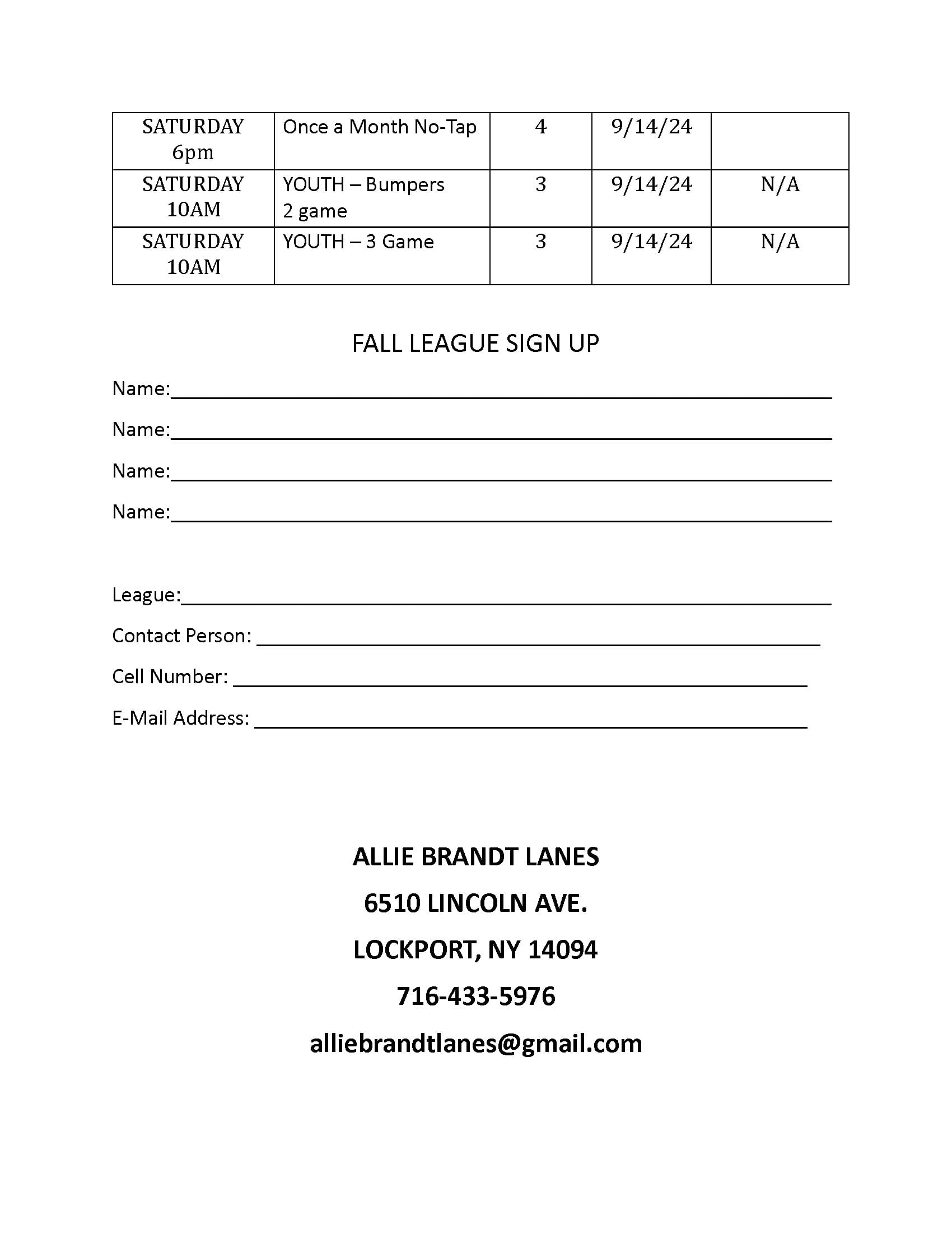 Bowling Leagues | Fun | Things To Do | Allie Brandt Lanes | Lockport NY